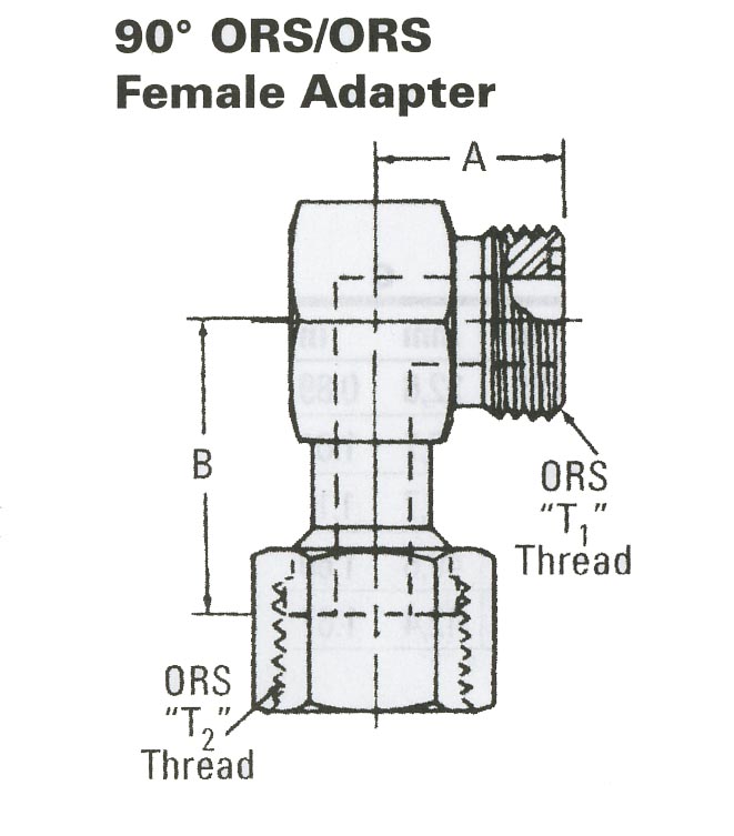 Item # FF2098T (REF. SAE 520221), 90 DEGREE ORS/ORS FEMALE ADAPTER ...